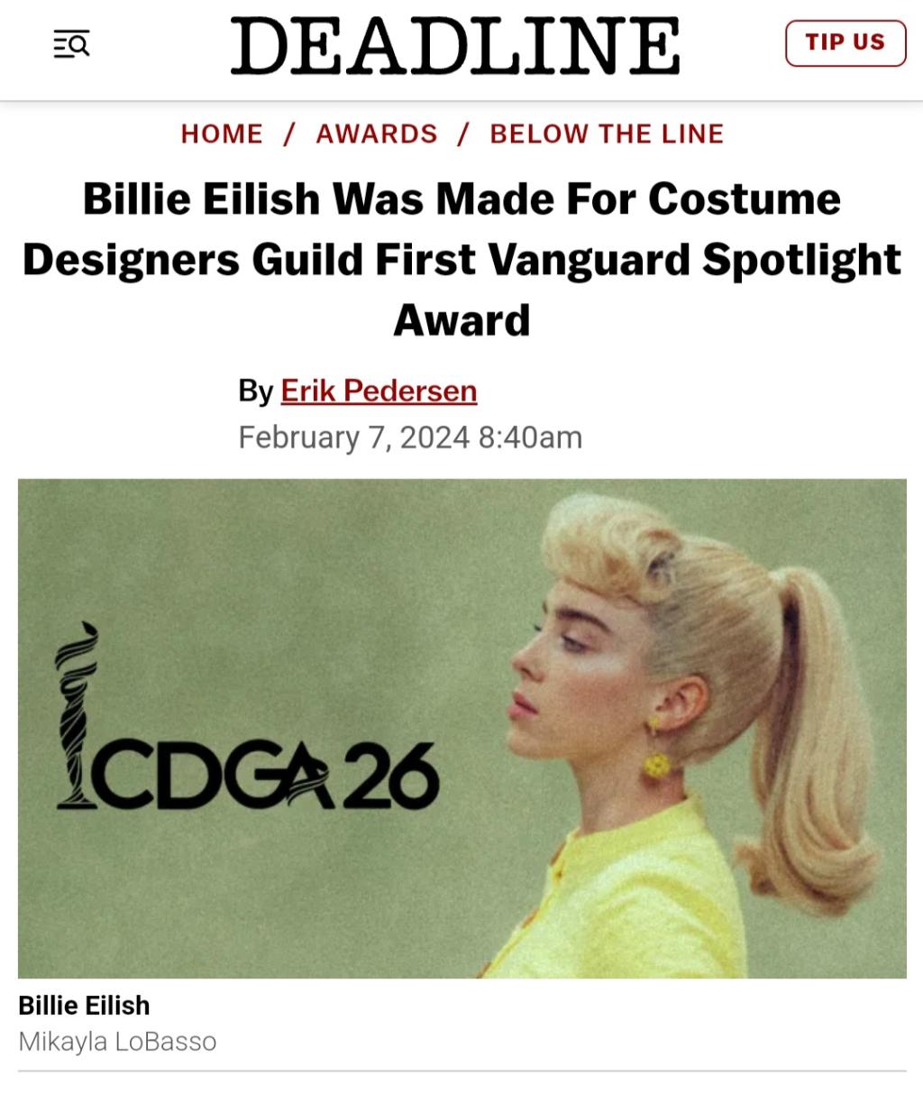 익스트림무비 빌리 아일리시 커스텀 디자인 길드 어워드cdga 뱅가드 스포트라이트 어워드 수상예정