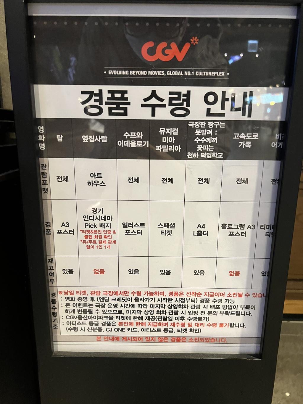 익스트림무비 - (용산CGV) 11/5, 6:37pm 경품 현황