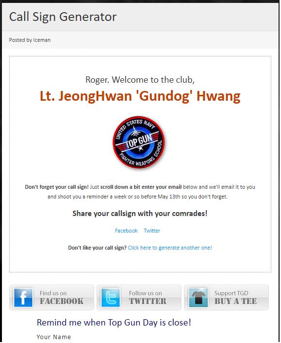 익스트림무비 - [탑건:매버릭] 파일럿 콜사인 생성기