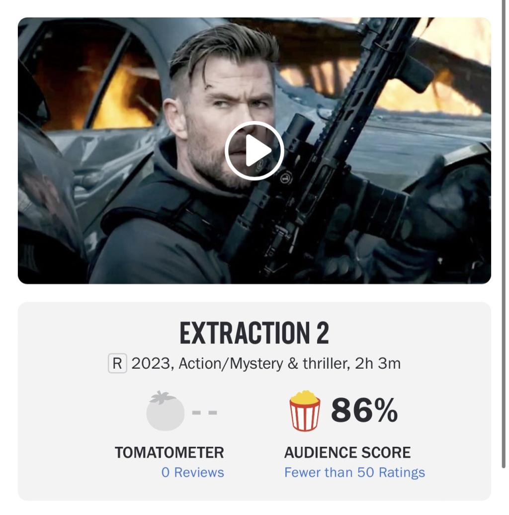 익스트림무비 - ‘익스트랙션 2’ 첫 관객 스코어 / 이상한 리뷰 하나