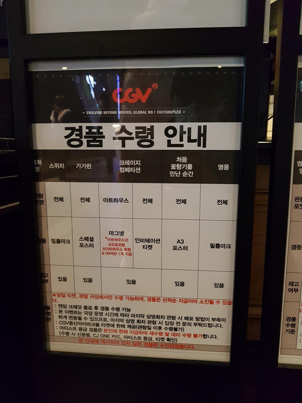 익스트림무비 - 현시각 CGV 용산 경품 현황