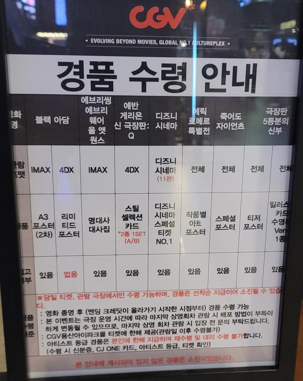 익스트림무비 - CGV 용산 경품 현황입니다. (18:50경)