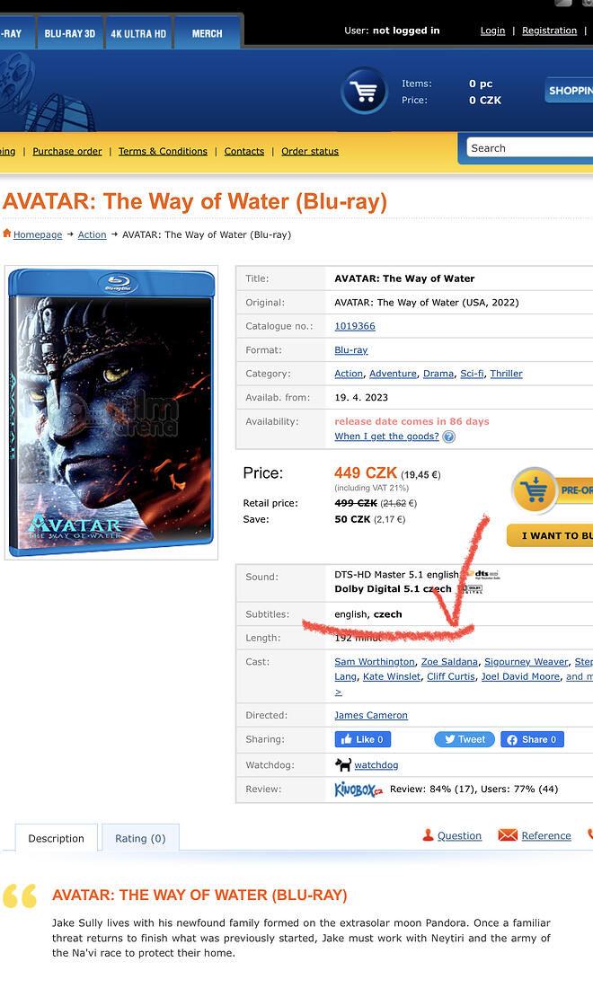 익스트림무비 - ‘아바타 2‘ 체코판 블루레이 출시예정